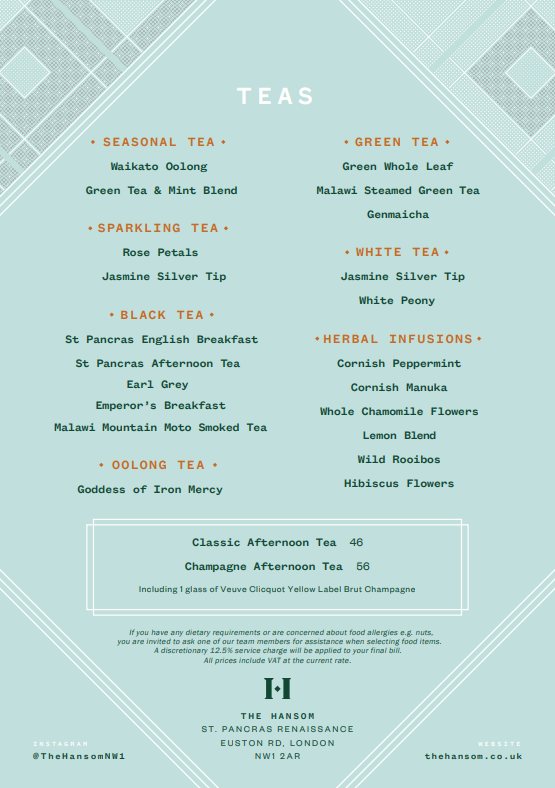 The Hansom - The Hansom Afternoon Tea Menu